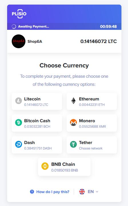 How to pay through the Plisio payment gateway - ShopEA -How to Pay with ...